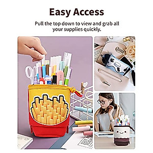 Sooez Standing Pencil Case, Cute French Fries Pop Up Pencil Case, Durable Pen Pouch, Telescopic Pencil Holder, Kawaii Stand Up Pencil Case, Spacious Pencil Pouch Portable Pencil Bag for School Office