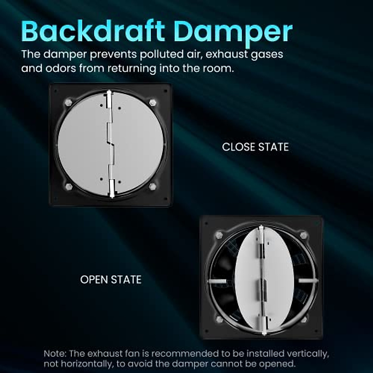 HG Power 6 Inch Exhaust Fan, 308CFM Wall Exhaust Fan for Kitchen, Bathroom, Metal Extractor Fan for Attic, Garage, Window Ventilation, HVAC System, Black