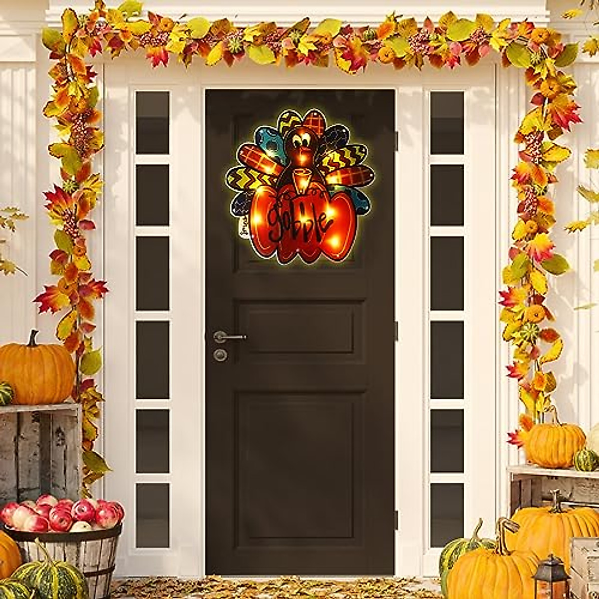 Roseeyo Lighted Thanksgiving Window Decorations, 15.7" Light up Autumn Turkey Window Lights Window Silhouette Sign for Fall Harvest Thanksgiving Decor with 12 LEDs
