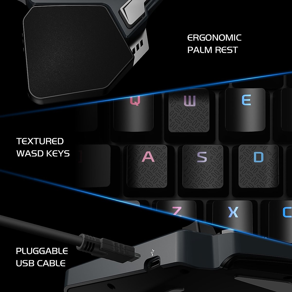 GameSir Mechanical Gaming Keyboard Z1 for PC/Mobile Phone, One-Handed Gaming Keypad with Macro Keys for FPS Game, RGB Backlighting, Anti-ghosting, Blue Key Switches, Built-in Battery(Red Switch)
