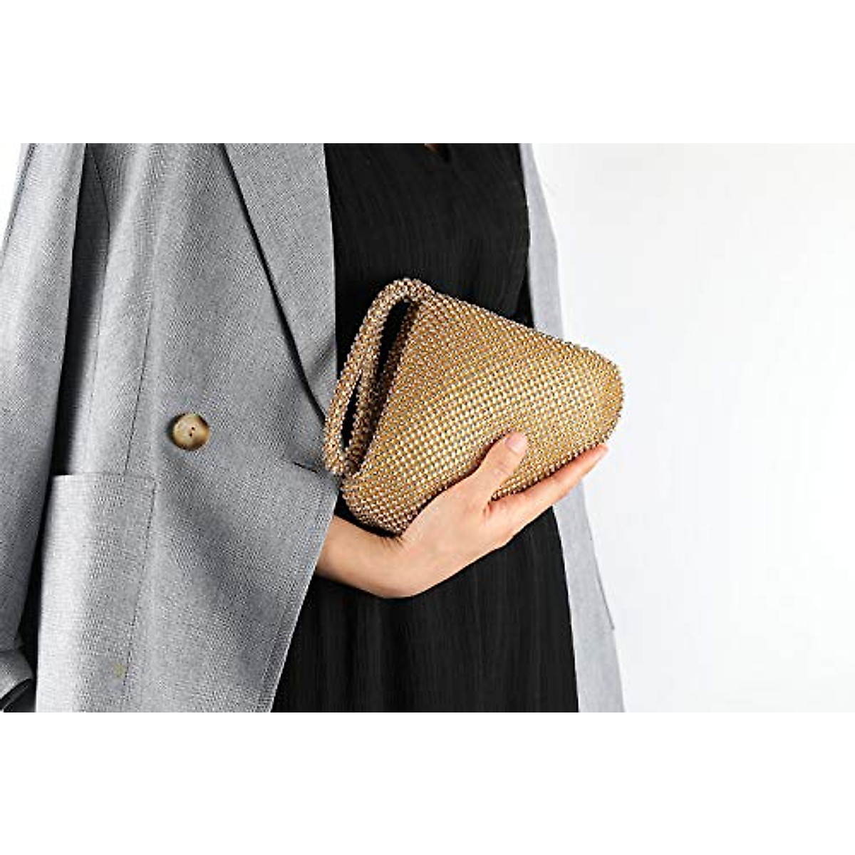 Vgift Clutch Purses for Women Evening, Glitter Wrist Bag Rhinestone Purse, Gold