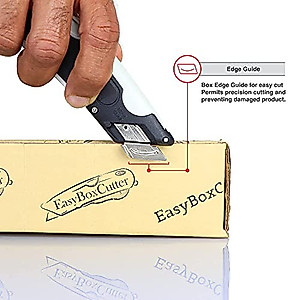 Box Cutter, 3 blade depth setting, Squeeze Trigger and Edge Guides, Holster, Lanyard, Extra Blade - 1000 white