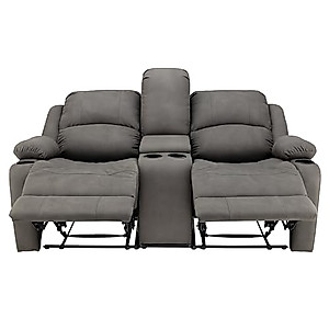Camper Comfort 67" Wall Hugger Reclining | RV Theater Seats | Double Recliner RV Sofa & Console | RV Couch | RV Theater Seating | RV Furniture (Manual, Slate)