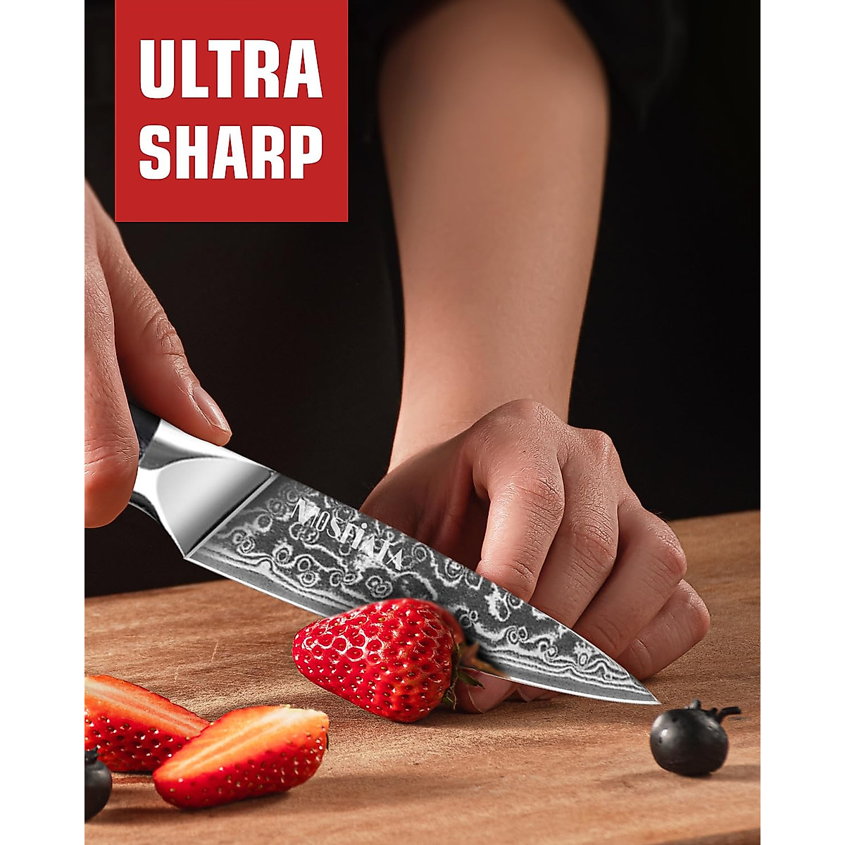 MOSFiATA Kitchen Knife ，Damascus paring Knife 3.5 inch Fruit Knife