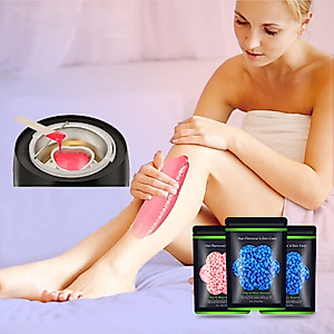 Wax Beads for Hair Removal 10.5 oz (300 g), Auperwel Hard Wax Beads for Sensitive Skin Brazilian, Face, Bikini, Eyebrow, Legs, Painless Waxing Beads for Women Men, 3 packs Wax Kit with 10 Wax Sticks