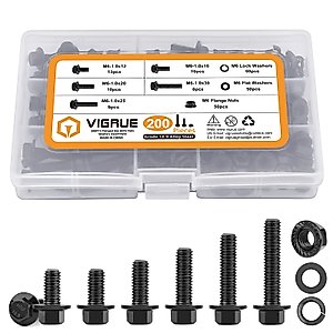 Black Bolts and Nuts Washers Kit, Hex Flange Bolt Assortment, Full Coarse Thread