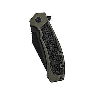 Kershaw Faultine Pocketknife (8760); 3-Inch 8Cr13MoV Blade with KVT Manual Open, Black Oxide Coating and Rubber Overmold, Olive Handle, Pocketclip