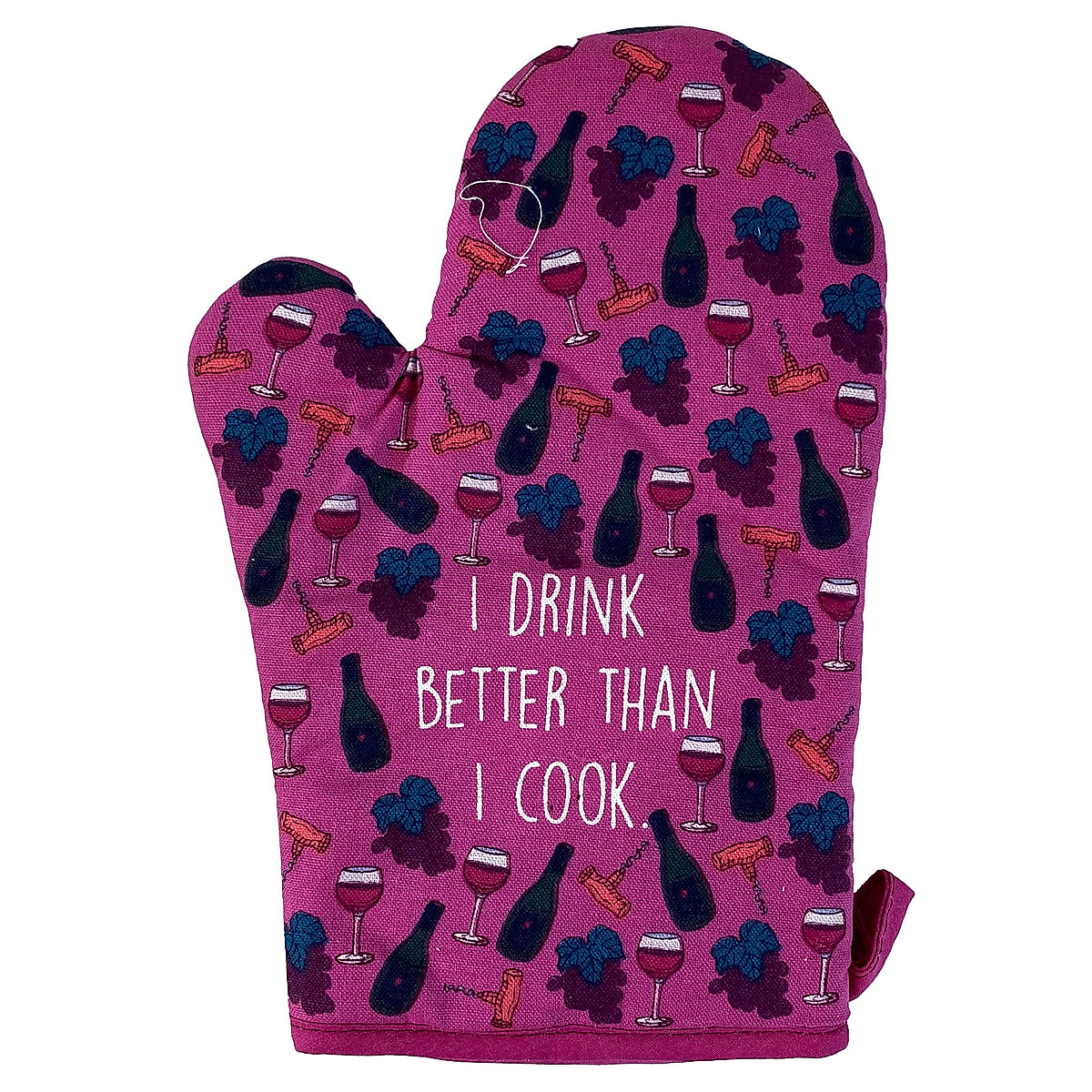 I Drink Better Than I Cook Oven Mitt Funny Wine Lover Vino Graphic Kitchen Glove Funny Graphic Kitchenwear Funny Drinking Novelty Cookware Pink Oven Mitt