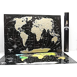 Scratch Off map 16x24 Black Gold Detailed USA States Deluxe Tracker Pin World Map MyMap Travel map Wall Poster Push pin map Includes Pins Tube Poster Map to Scratch Wall Décor Birthday Gift IDea…