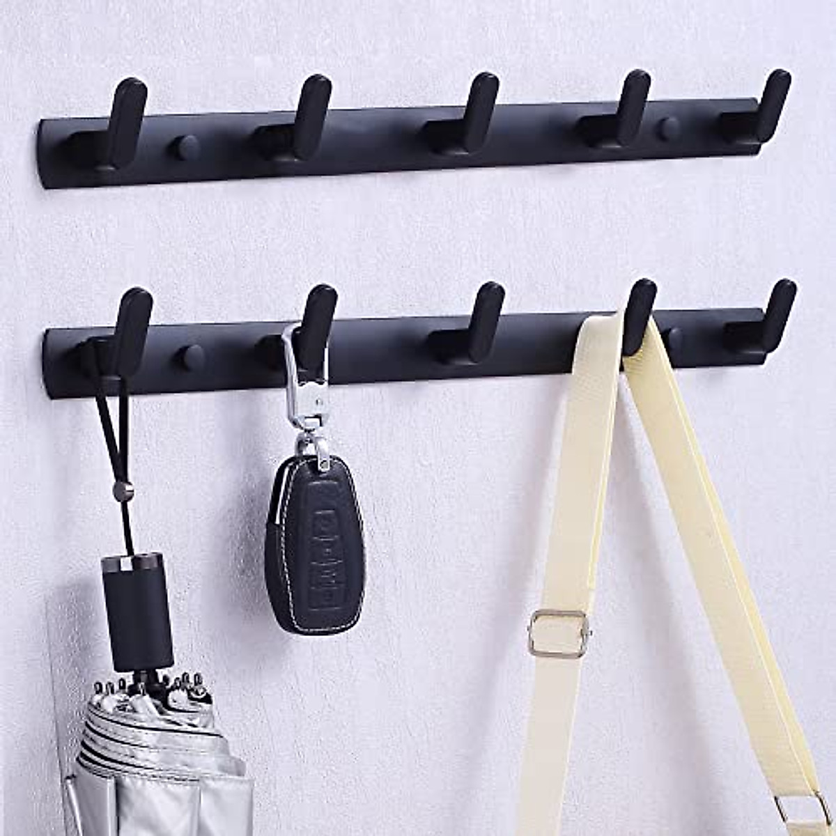 Fecraf Wall Mounted Coat Rack, Black Wall Mount Coat Rack, Modern Coat Hooks Wall Mounted for Bags, Towels, Wall Hook Rack for Entryway/Bathroom/Kitchen/ Closet, Solid Aluminum 5 Hooks Length -17.32in