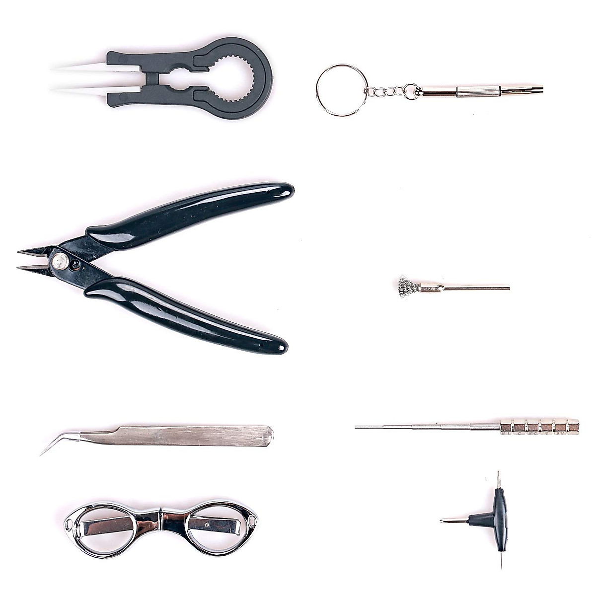 Leeko DIY Tool Kit, 9 in 1 Tweezers Pliers Winding Rods Screwdriver Steel Brush with Zipper Case Bag, for Home and Jewelry Repairs