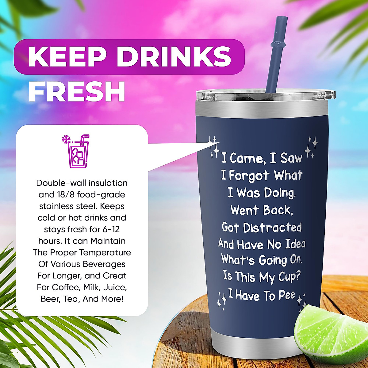 Birthday Gifts for Women/Men-I Came I Saw I Forgot Tumbler 20oz-Funny Coffee Mug,Senior Citizen Gift, Retirement Gifts,60th 70th 80th Birthday Presents for Men Women,Insulated Mug-NB