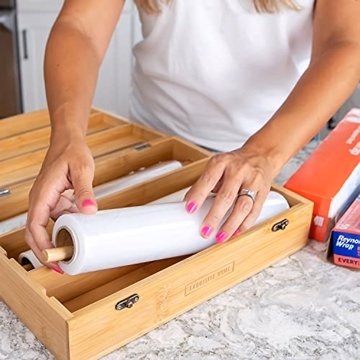 Drawer Organizer with Cutter Kitchen Wrap Organizers Foil Organizer for Drawers Saran Wrap Dispenser