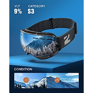 ZIONOR X Ski Snowboard Snow Goggles OTG Design for Men & Women with Spherical Detachable Lens UV Protection Anti-Fog