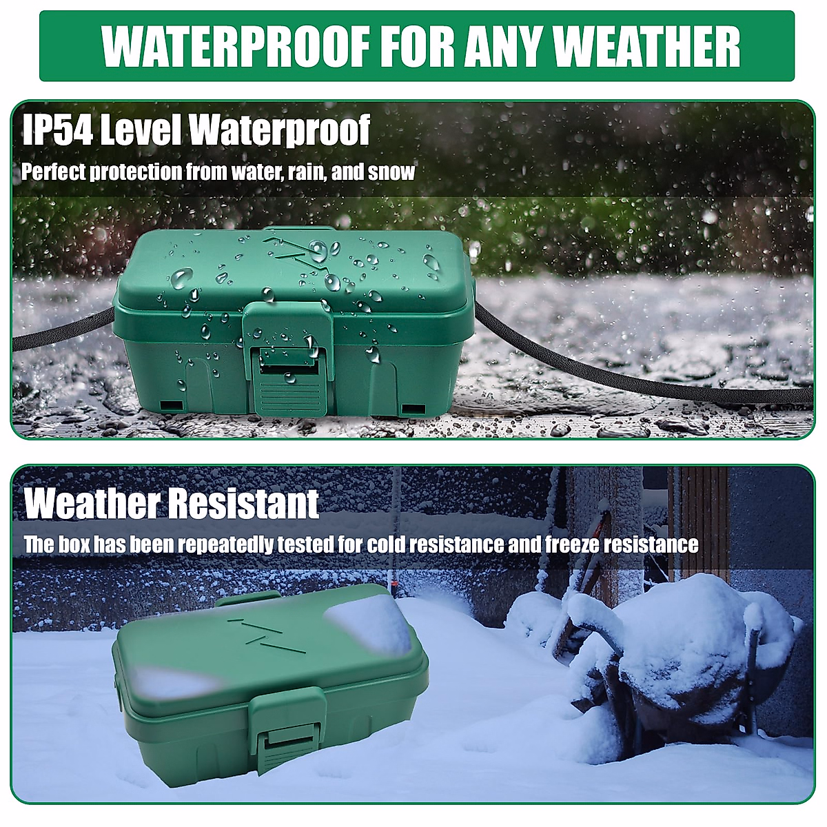 Hrensaw Small Weatherproof Electrical Connection Box, Outdoor Electrical Box,Waterproof Extension Cord Covers for Timers, Extension Cables, Holiday Lights,7.87 x 3.93 x 3.15inch,Green