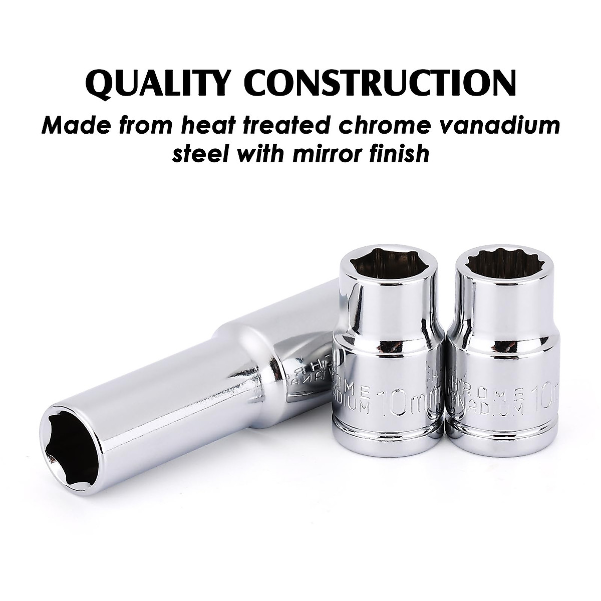 MIXPOWER 6PCS 3/8"Drive 10mm Deep&Shallow Socket, CR-V, Metric, Mirror Finish, 6 Point & 12 Point