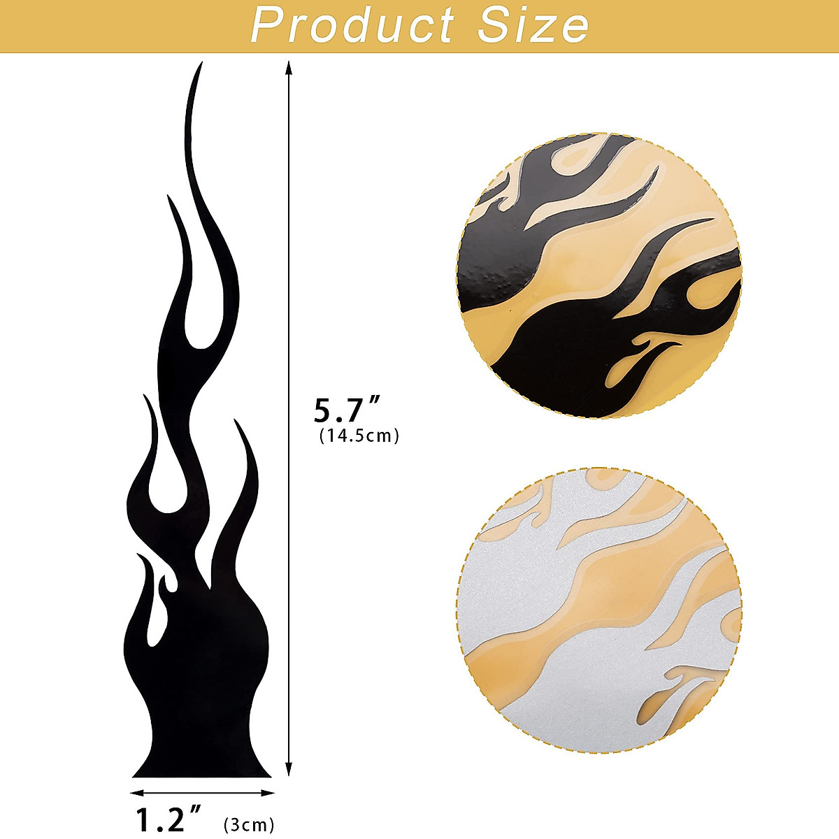OIIKI 10Pcs Black Car Flame Decals, 5.7"x1.2" Flame Shape Stickers, Universal Car Reflective Stickers 14.5cmx3cm for Motorcycles, Car Decoration (5 Pairs)