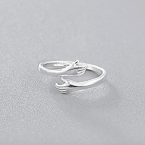 Chengxun Attractive Double Hand Hug to You Finger Rings 925 Silver Jewelry for Women Men Open Adjustable