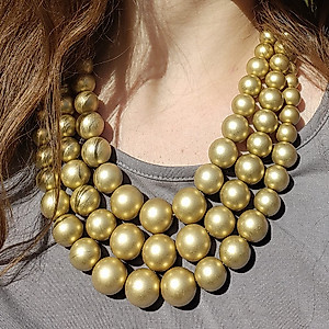 Rosemarie & Jubalee Women's 3 Colorful Multi Strands Simulated Pearl Necklace And Earrings Jewelry Gift Set, 18"+3" Extender (Metallic Matte Gold)