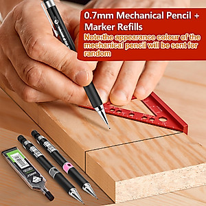 Small Square Tool with 0.7mm Mechanical Pencil Fixed Miter Angle Pin 90 Degree Mini Carpenter Square Precision Woodworking Machinist Measuring Square for Marking Gauge Furniture and Cabinet Making
