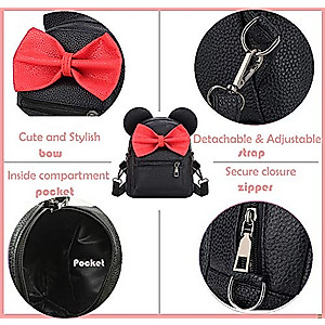 Girls Mini Backpack Purse Mouse Ear Polka-dot Sequin Bow Convertible Backpack to Crossbody Bag for Women (black, W7.5 x H8.7)