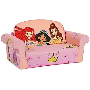 MARSHMALLOW Furniture, Disney Princess 3-in-1 Slumber Sofa, Foam Toddler Nap Mat with Attached Blanket