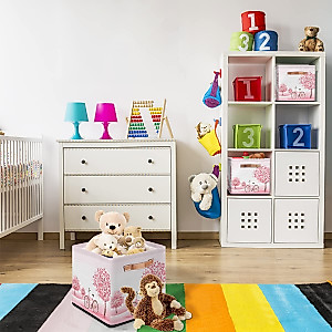 13x13x13 Storage Cube Bins Pink Bike Hearts Tree Fabric Storage Cubes 13 inch Collapsible Storage Bins Valentine's day Cubby Storage Baskets for Organizing Shelf Cabinet Bookcase Boxes