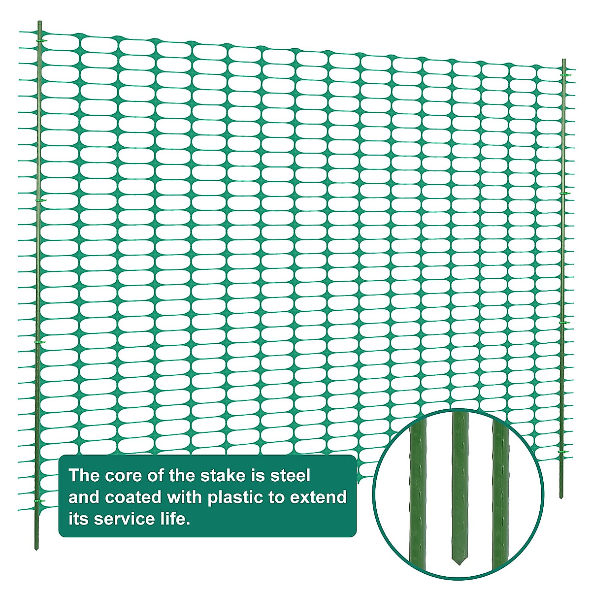 Temporary Garden Fence, Snow Fence, Plastic Safety Fence 4’ x100’ with 25 Steel Fence Stakes & Zip Ties –Temporary Fencing,Plastic Netting Mesh Barrier for Dogs Chickens, Small Animal and Plants