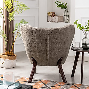 ViolaDresses Modern Accent Chair Lambskin Sherpa Wingback Tufted Side Chair with Solid Wood Legs for Living Room Bedroom，Light Brown