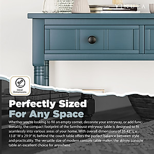 Venera Traditional Console Tables with Storage for Living Room - Solid Pine Wood Navy Blue 35 Inch Narrow Console Table with Storage for Kitchen or Entryway - Retro Hallway Table for Entryway
