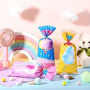 Karenhi 100 Pcs Cotton Candy Bags with Ties Cotton Candy Cones Treat Bags Snacks Bags Set Cotton Candy Supplies for Circus Carnival Birthday Party Favor