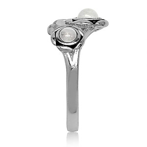 Silvershake 3 Stone Natural Moonstone 925 Sterling Silver Flower Ring Size 6