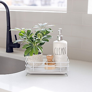 Handy Home Concepts Kitchen Sink Sponge Soap Holder for Countertop Large White Kitchen Soap Tray Sink Organizer