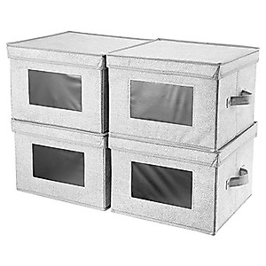 i BKGOO Storage Box with Lid,Fabric Cube Storage Bin,Foldable Clear Window Storage Boxes with Cover for Home Bedroom Closet Office Nursery 4-Pack 12 x 12 x 8.5 inch