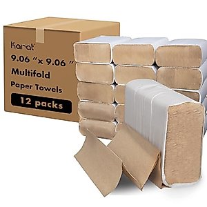 Karat Multifold Paper Towels - Absorbent and Sturdy - Kraft, 334 Sheets X 12 Packs, Recycled Fibers