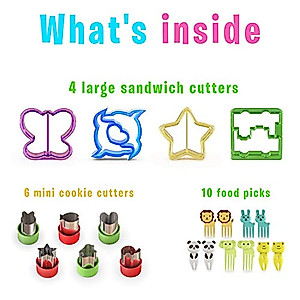 FUNUTTERS Sandwich Cutters for Kids with Cute Food Picks, 20 pc. Set, Animal Cutouts for Cookies, PBJ Sandwiches, Vegetables, Fruit, and Bento Box Lunches, Mini and Reusable