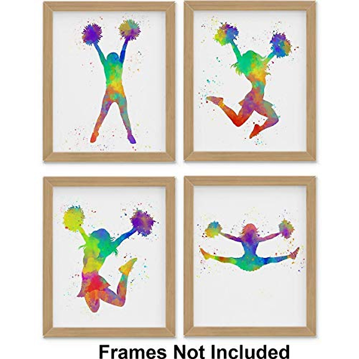 CheerLeader Abstract Art Wall Print 8 x 10" Set of 4 Unframed, White Background, Perfect for for CheerLeaders, Coaches and Lovers of Cheerleading. Teen Girl Bedroom, Club, Locker or Dorm Room Décor