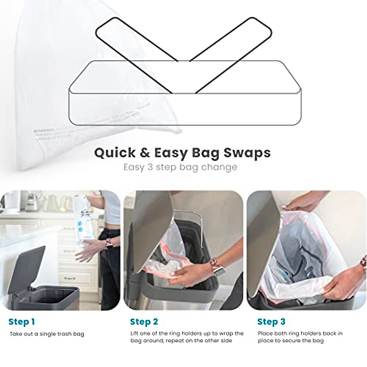 Home Zone Living 13 Gallon Kitchen Trash Can, Small Stainless Steel Liner-Free Body, 50 Liter Capacity, Silver