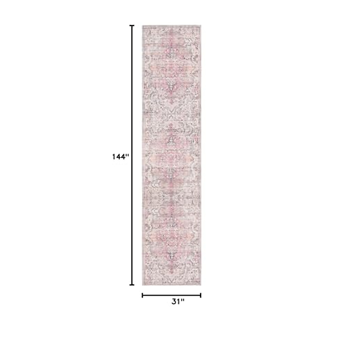 Rugs.com Nostalgia Washable Collection Rug – 2' 7 x 12' Runner Beige Pink Flatweave Perfect for Hallways, Entryways