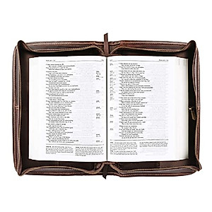Leather Bible Cover Book Cover Planner Cover with Handle and Back Pocket Size 10.8x6.8x2 inches (Buffalo Leather)
