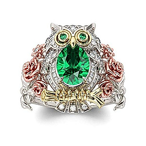 Jeulia 1 Carat Owl Rings for Women 925 Sterling Silver 18K Gold Plated Wedding Rings Oval Cut Solitaire Engagement Rings with Emerald Stone Anniversary Promise Rings Romantic Gift (5)