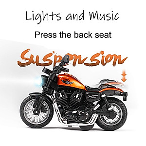 Gilumza Pull Back Motorcycle Toys, Tiny Gift with Music Lighting, Retro Motorcycles Toy for Boys Kids Age 3-12 Year Old (Orange)