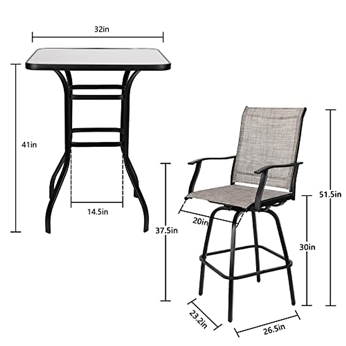 Vipush 2 Piece Swivel Bar Stools Outdoor High Patio Chairs Furniture with All Weather Metal Frame