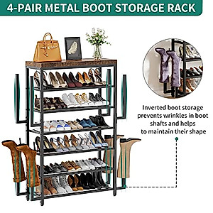 YITAHOME 7-Tier Shoe Rack with Boot Rack, Shoe Organizer for Closet, Large Shoe Rack Organizer for Entryway with 6 Metal Mesh Shelves, 27-34 Pairs of Shoes, Rustic Brown + Black