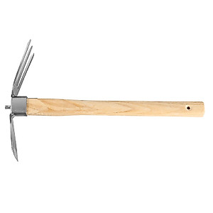 JAPCHET 2 PCS Hoe and Cultivator Hand Tiller, Heavy Duty Dual Headed Weeding Tool, Hoe Garden Tool with Carbon Steel Blade for Soil Loosening, Weeding and Digging