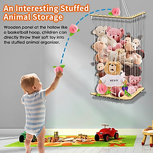 KSXLIUC Stuffed Animal Storage Wood Corner Plush Toys Holder, 2-in-1 Splice and Length Adjustable Hanging Stuffed Animal Toy Organizer Shelf for Nursery Kid Room Play Room Bedroom (2PCS)
