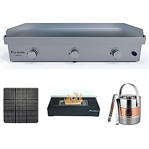 AMS Fireplace Le Griddle | 3 Burner Outdoor 304 Stainless Steel Griddle 41" | (Natural Gas, Three Burner Griddle) 21,000 Btu's Tasty Cooking - Outdoor Clothing Cover Included. Made in France (GFE105)