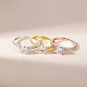 EAMTI 925 Sterling Silver 1.25 CT Round Solitaire Cubic Zirconia Engagement Ring Halo Promise Ring Size 7.5