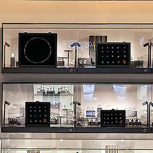 Giftop Jewelry Display Case Tempered Glass Top Lid Black Leatherette,Gemstone Display Case Jewelry Storage Box with Metal Clasp (Large)