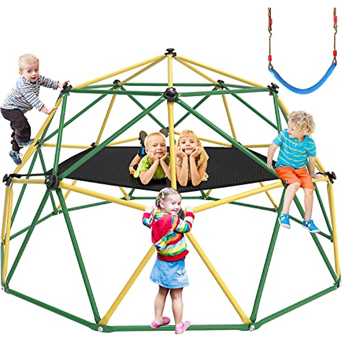 GIKPAL Climbing Dome, 10FT Dome Climber with Hammock for Kids 3 to 10 Outdoor Play Equipment, Supports up to 1000lbs Jungle Gym, Anti-Rust, Easy Assembly, Gift for Kids, Yellow+Green